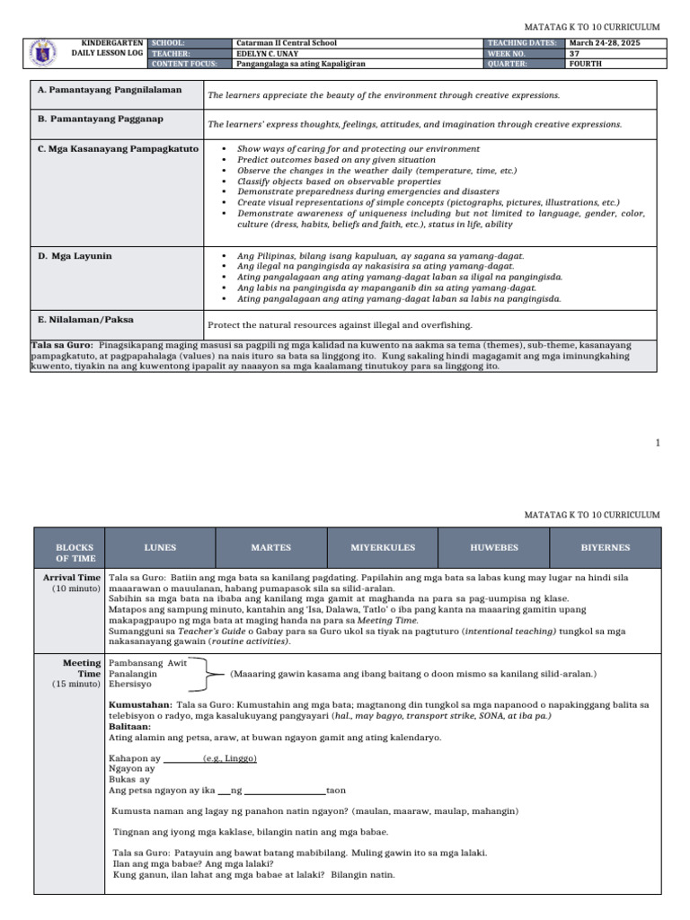 DLL Kindergarten q4 w7 | PDF