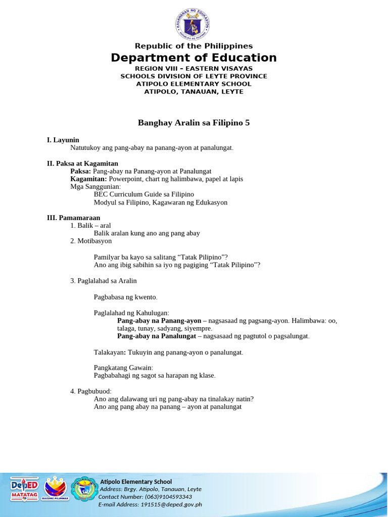 LP Giya Filipino Quarter 1 w7 Matatag | PDF