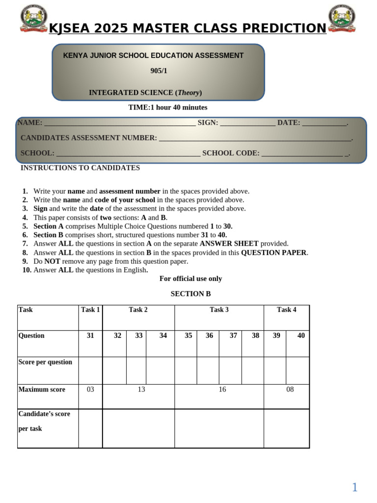 KJSEA 2025 Grade 9 Science Paper | PDF | Chemical Substances | Heat