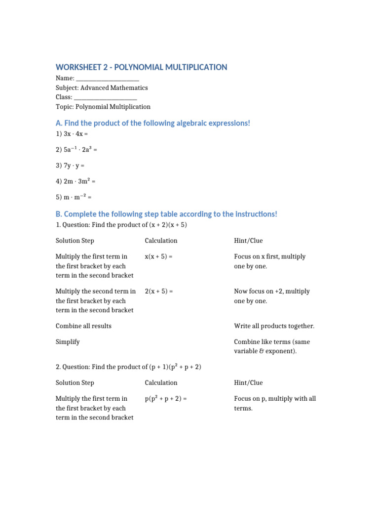 Worksheet 2 Polynomial Multiplication en | PDF | Multiplication | Number Theory