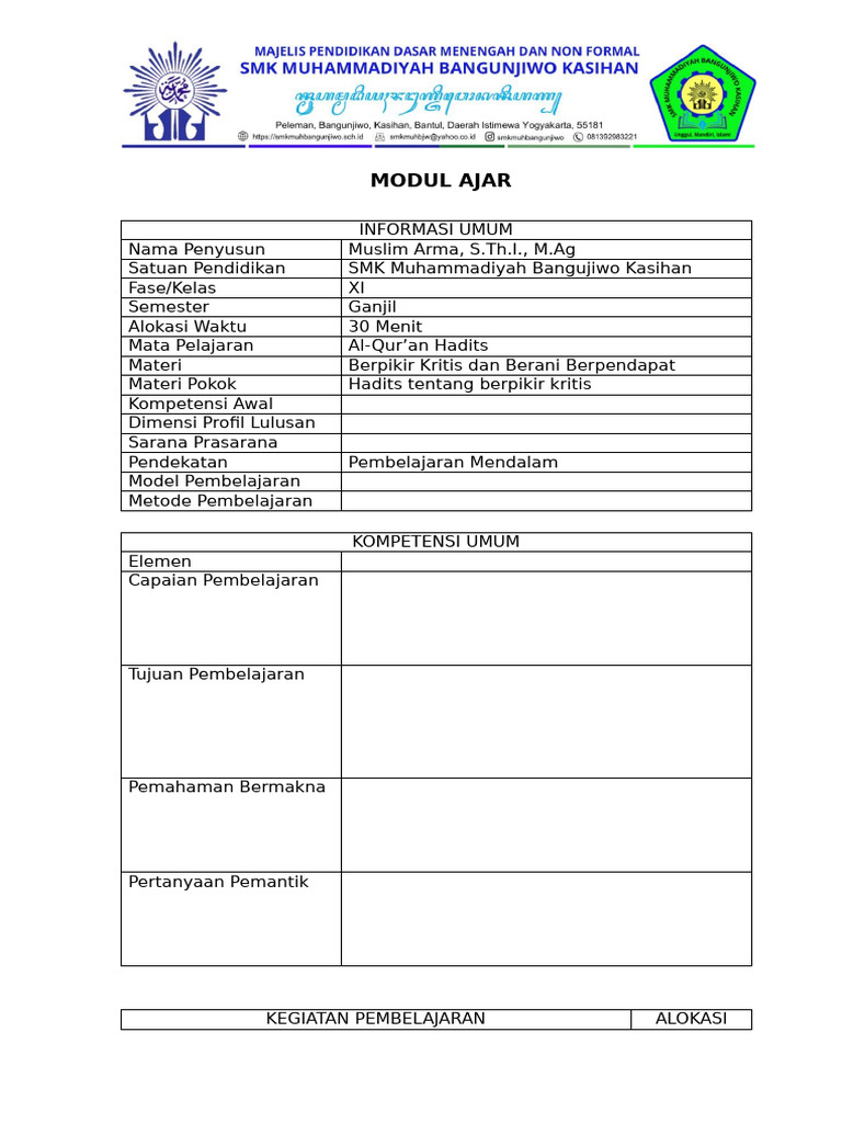 Rpp.modul Ajar | PDF