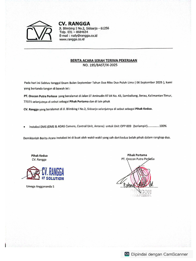 Ba Pemasangan Dms - Cv. Rangga | PDF