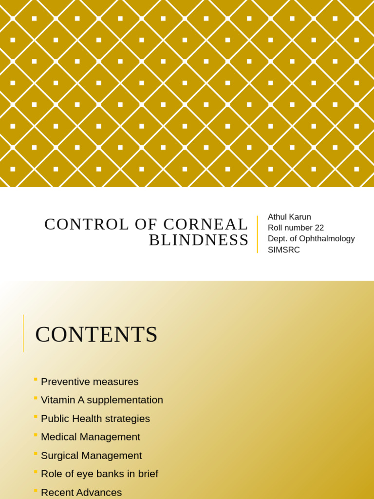 Control of Corneal Blindness Athul | PDF | Cornea | Medical Specialties