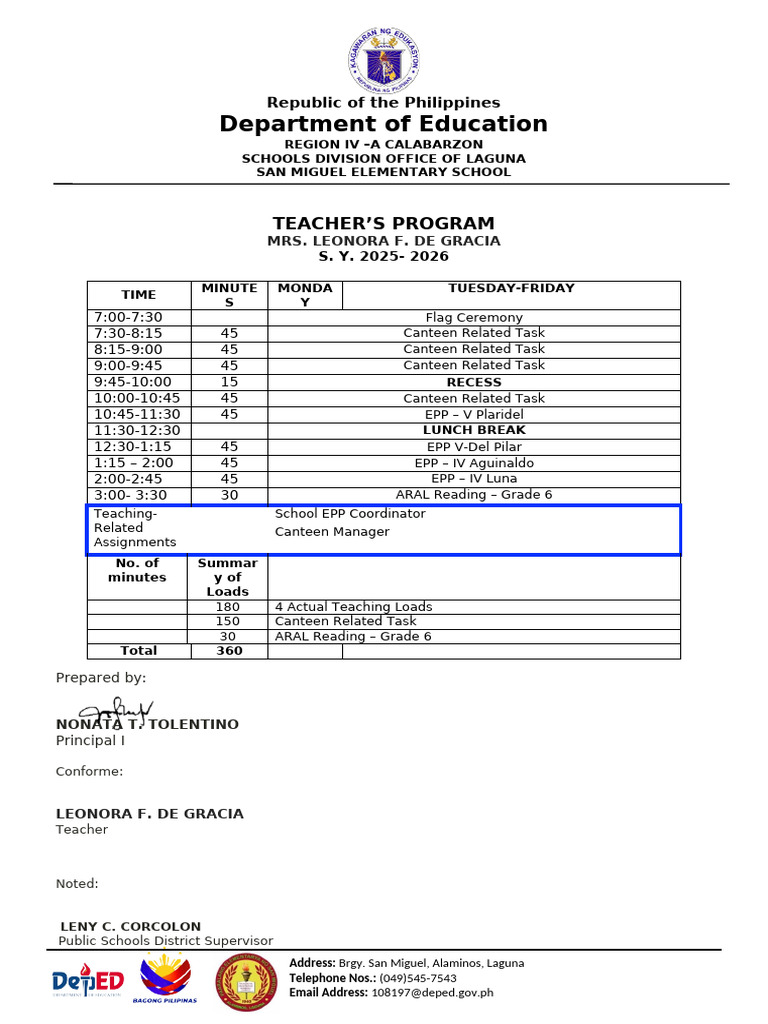 San Miguel Elementary School Teacher Program | PDF | Government ...