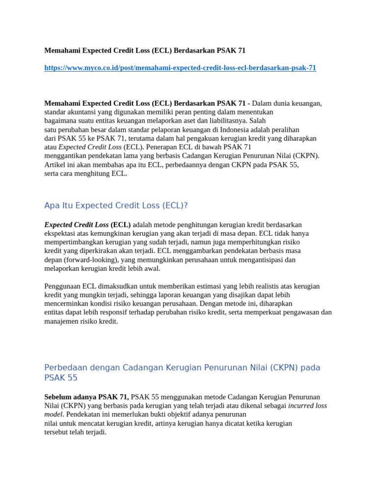 Memahami Expected Credit Loss (ECL) | PDF