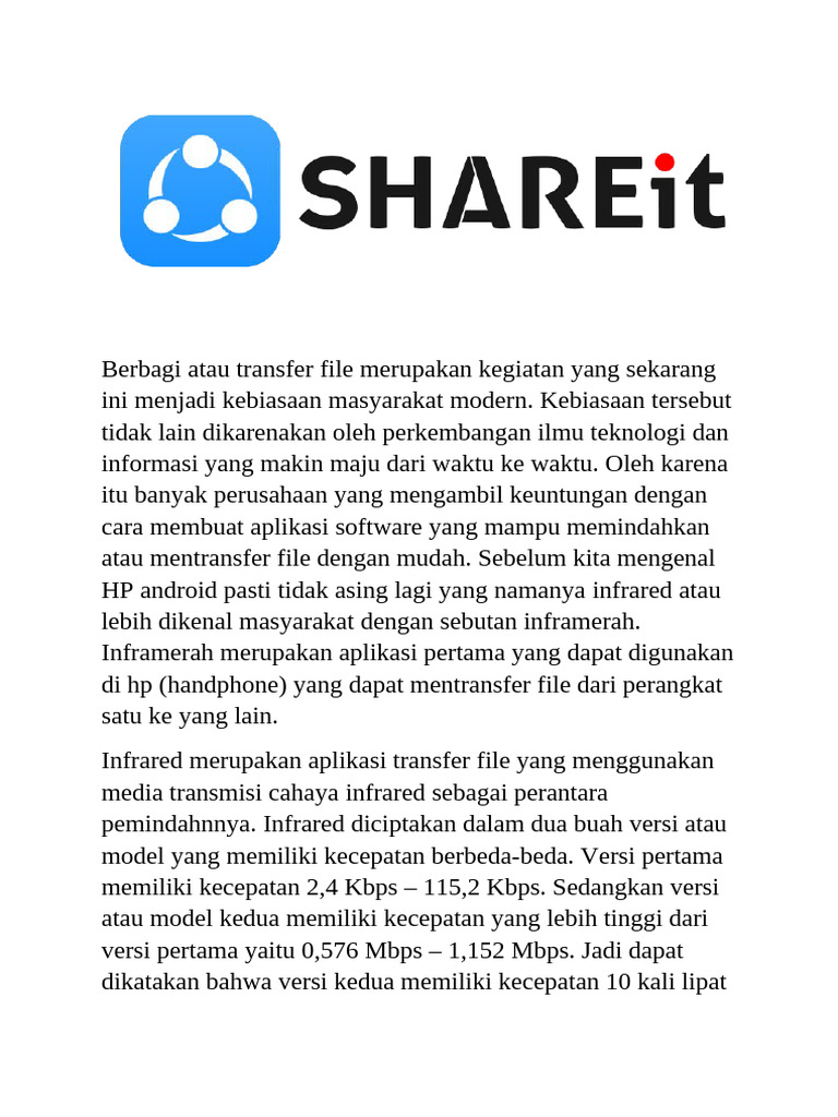 Perbandingan Aplikasi Transfer File: SHAREit vs Bluetooth vs Infrared | PDF