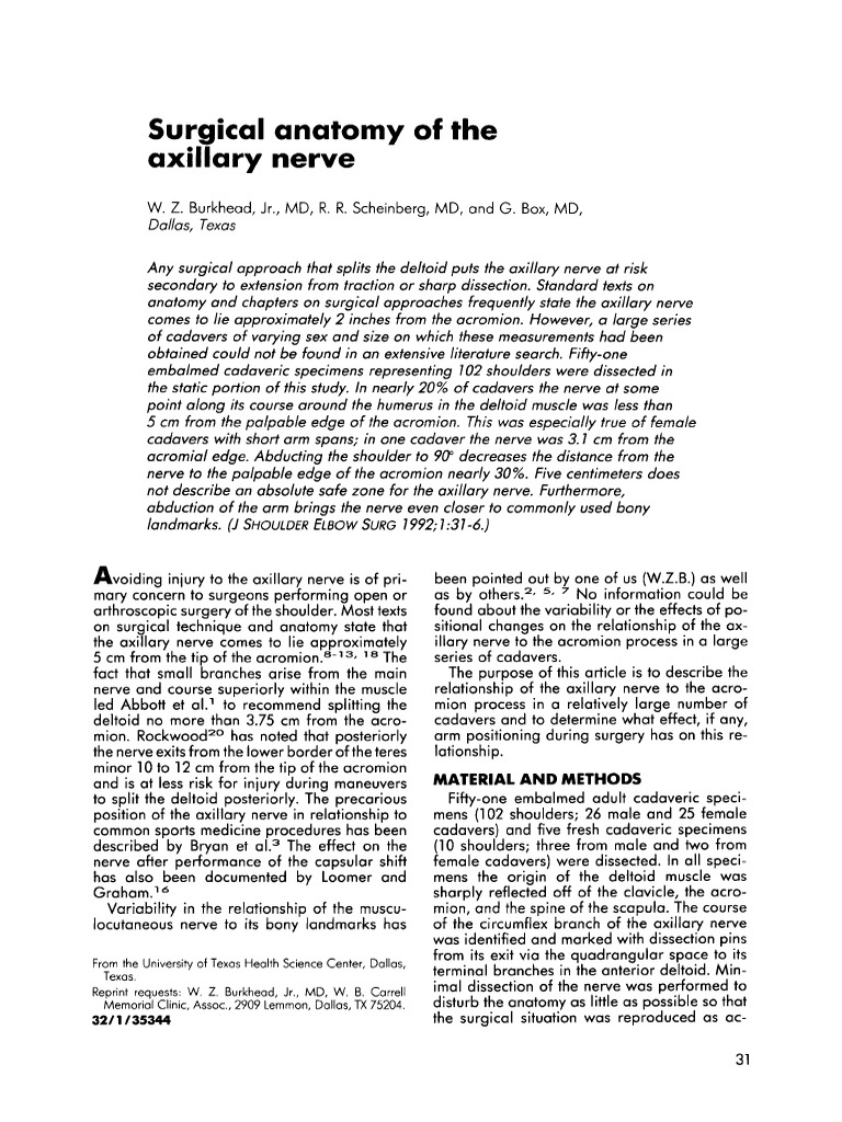 Axillary Nerve Anatomy in Cadavers | PDF | Shoulder | Arm