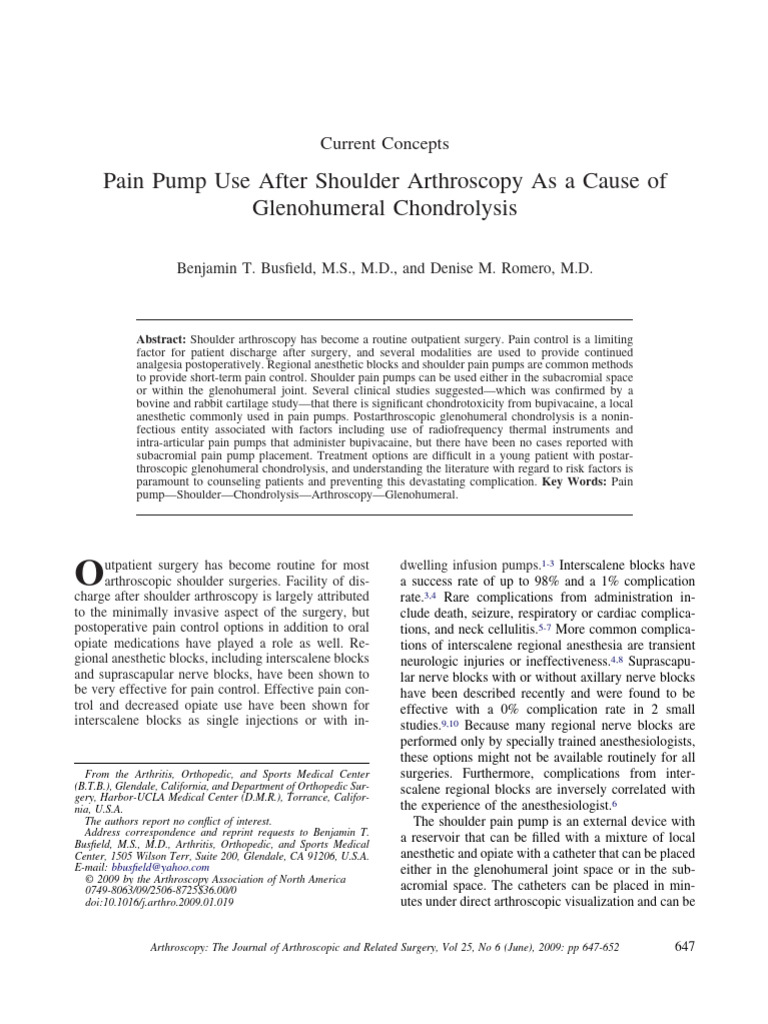 Chondrolysis Risk from Shoulder Pain Pumps | PDF | Clinical Medicine ...