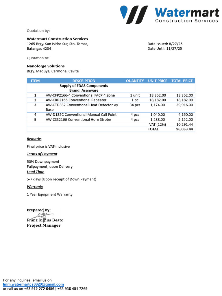 Supply of FDAS Components V1 | PDF