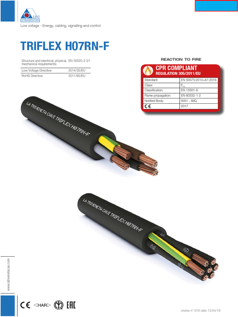 Triflex H07RN-F Cable Specifications | PDF | Insulator (Electricity ...