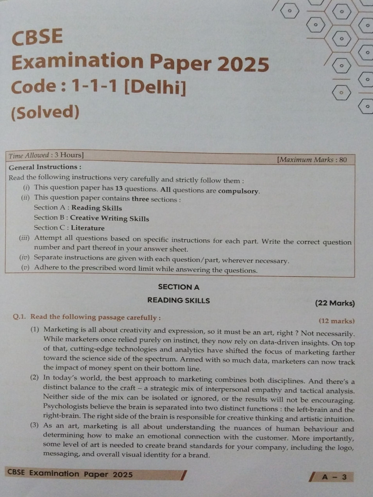 CBSE Examination Paper 2025 (Code 111) Solved | PDF