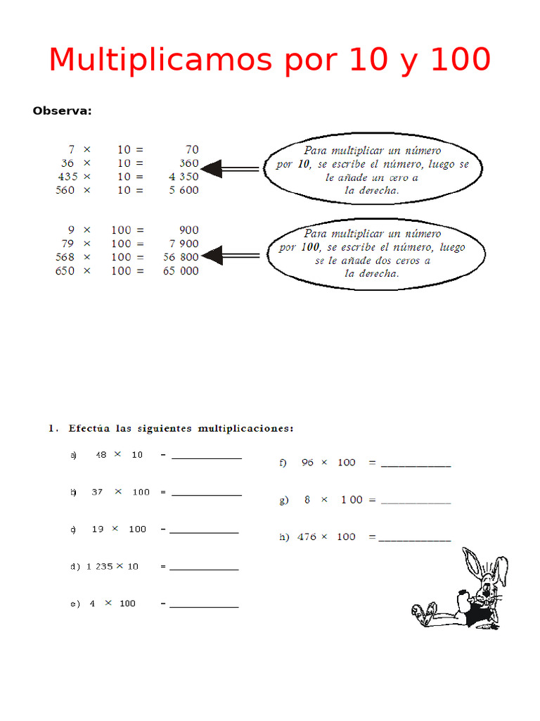 Ficha Multiplicacion Por 10 100 y 1000 Martes 2 de Setiembre | PDF