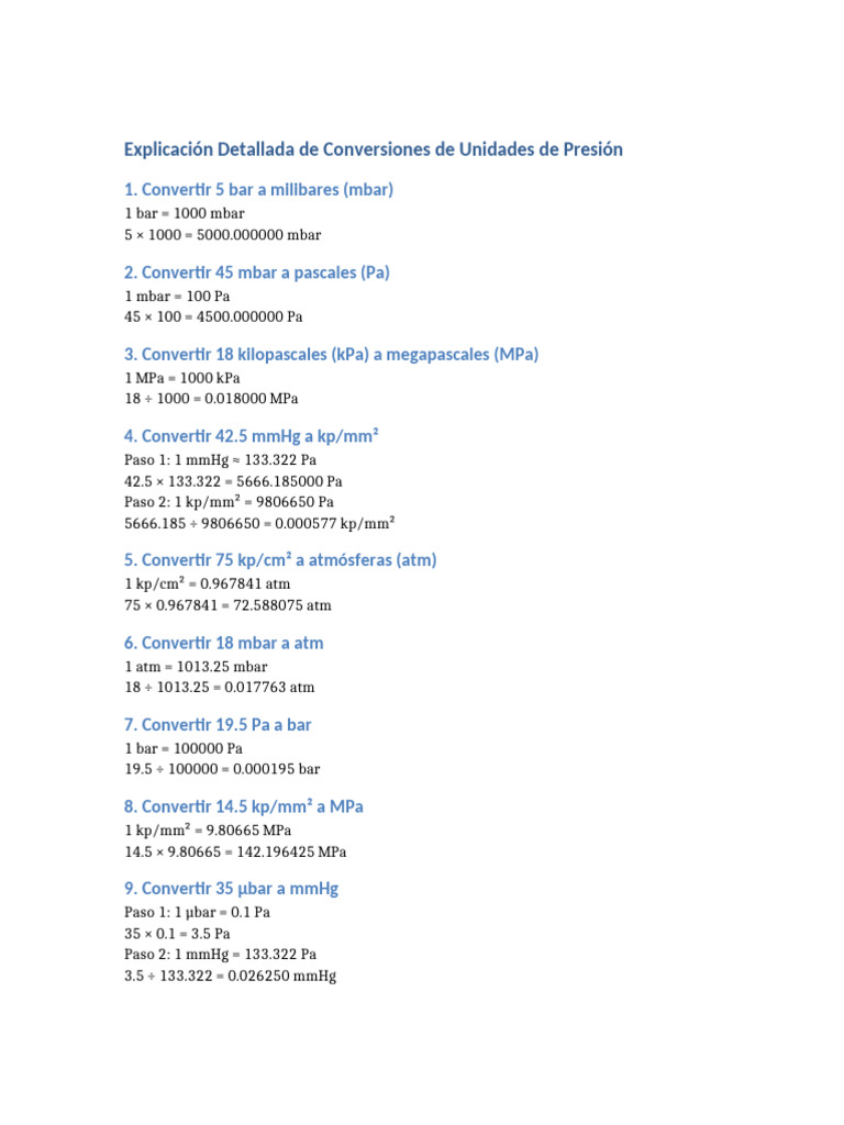 Conversiones de Unidades de Presión | PDF