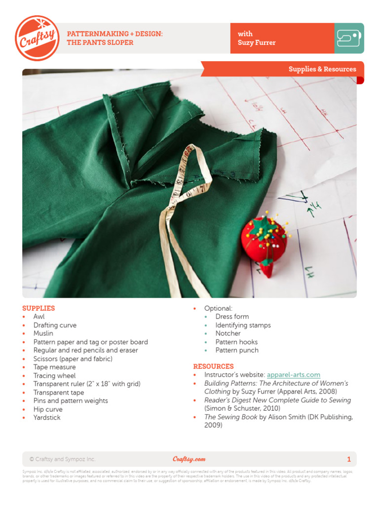 Patternmaking and Design: The Pants Sloper - Supplies, Resources and ...