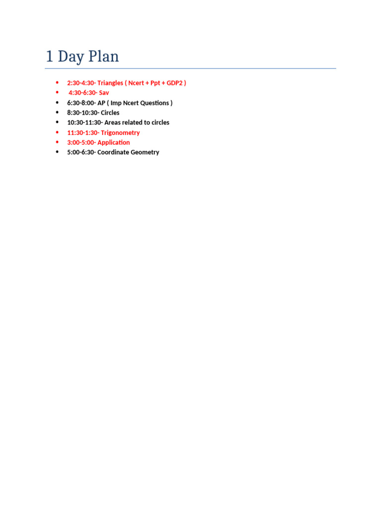 1 Day Plan | PDF