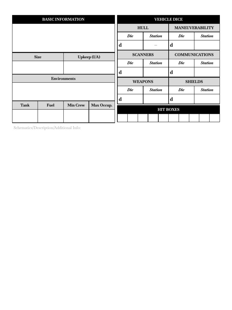 Misfits & Mayhem Vehicle Sheet Print v1.0 | PDF