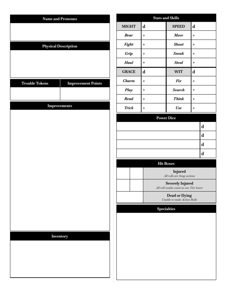 Misfits & Mayhem Character Sheet Print v1.0 | PDF