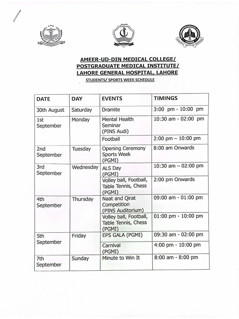 Sports and Students Week Schedule | PDF