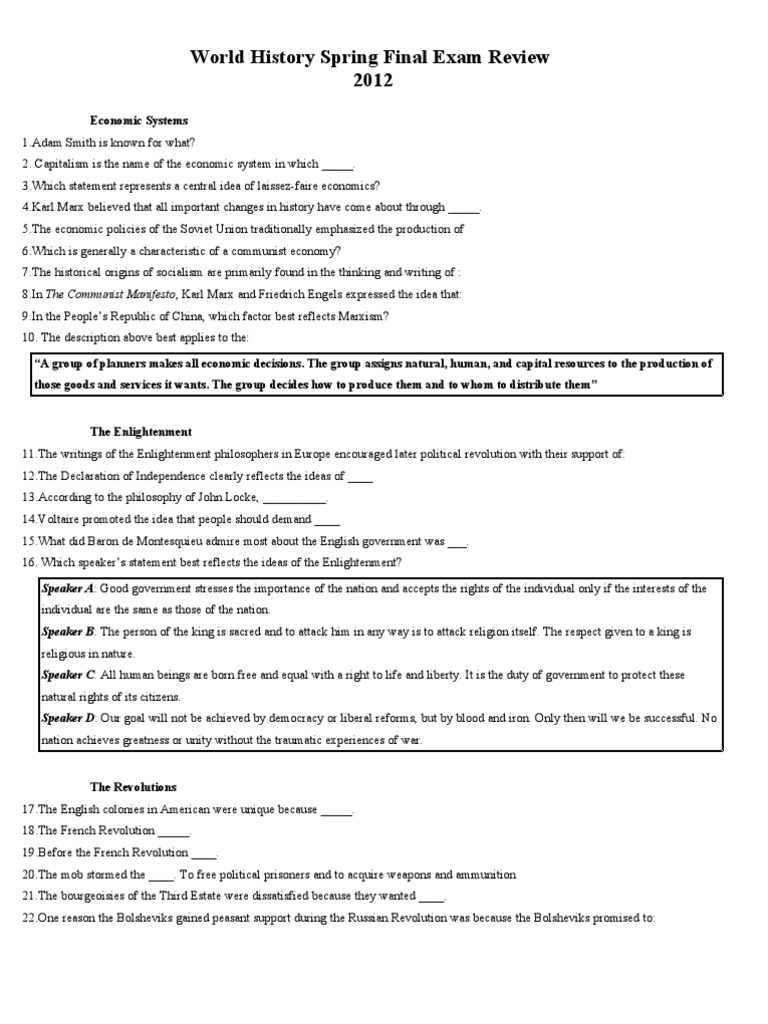 World History Spring Final Exam Review | PDF | Soviet Union | World ...