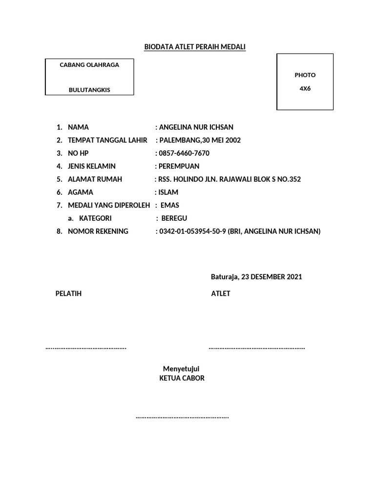 Biodata Atlet Peraih Medali.1 | PDF