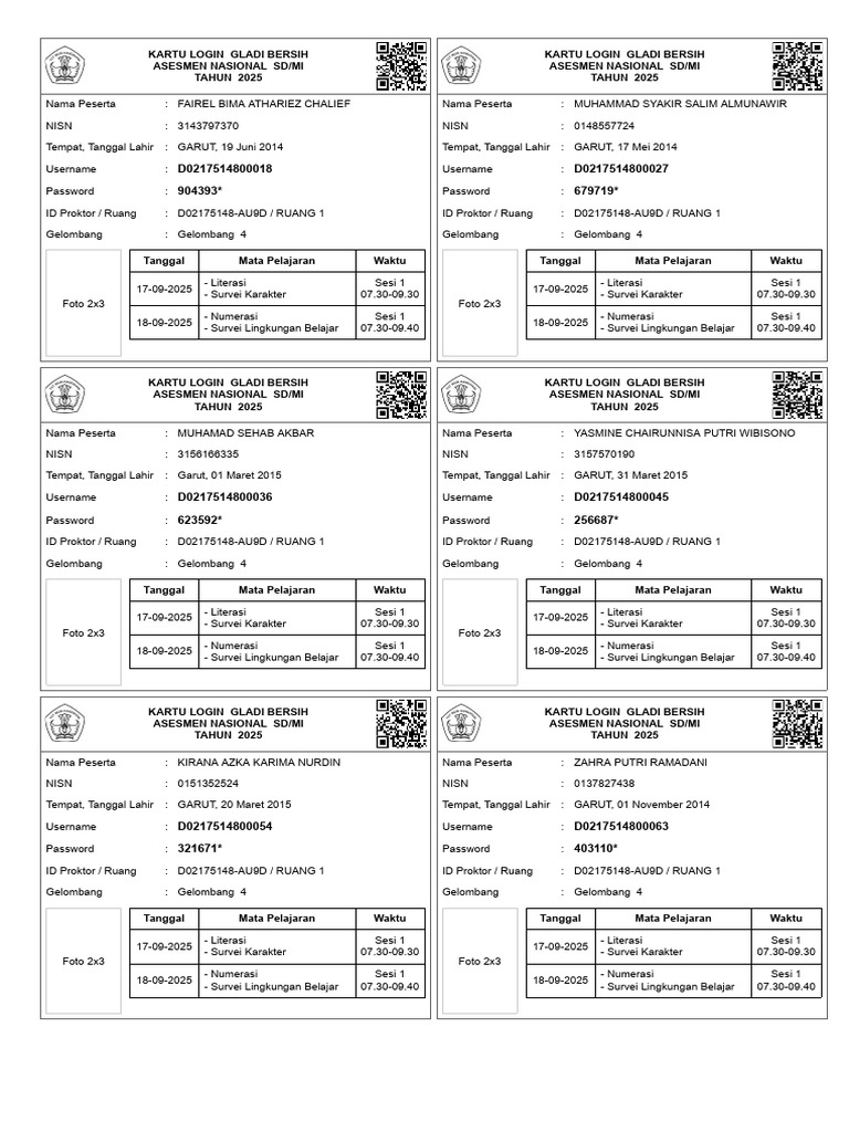 Kartu Login Anbk 2025 | PDF