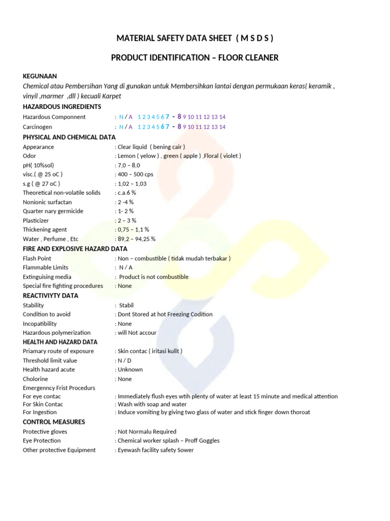 Material Safety Data Sheet | PDF | Water | Hazards