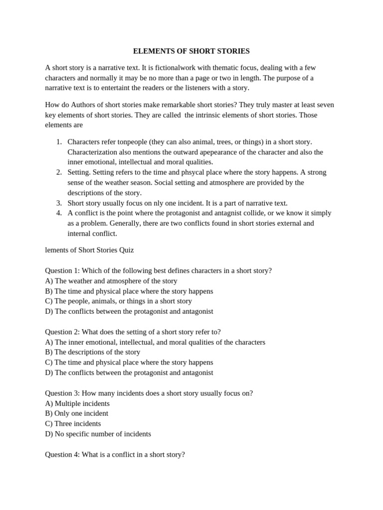 Key Elements of Short Stories Explained | PDF | Narrative