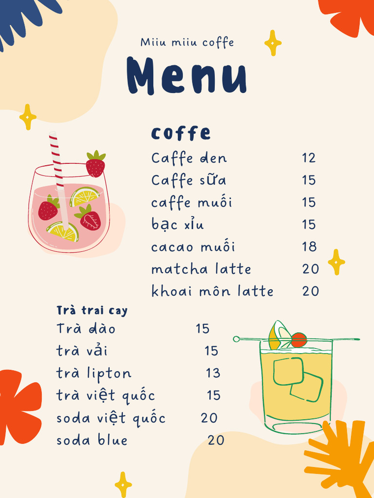 Cream and Blue Blob Playful Abstract Illustrative Cafe Drink Menu | PDF