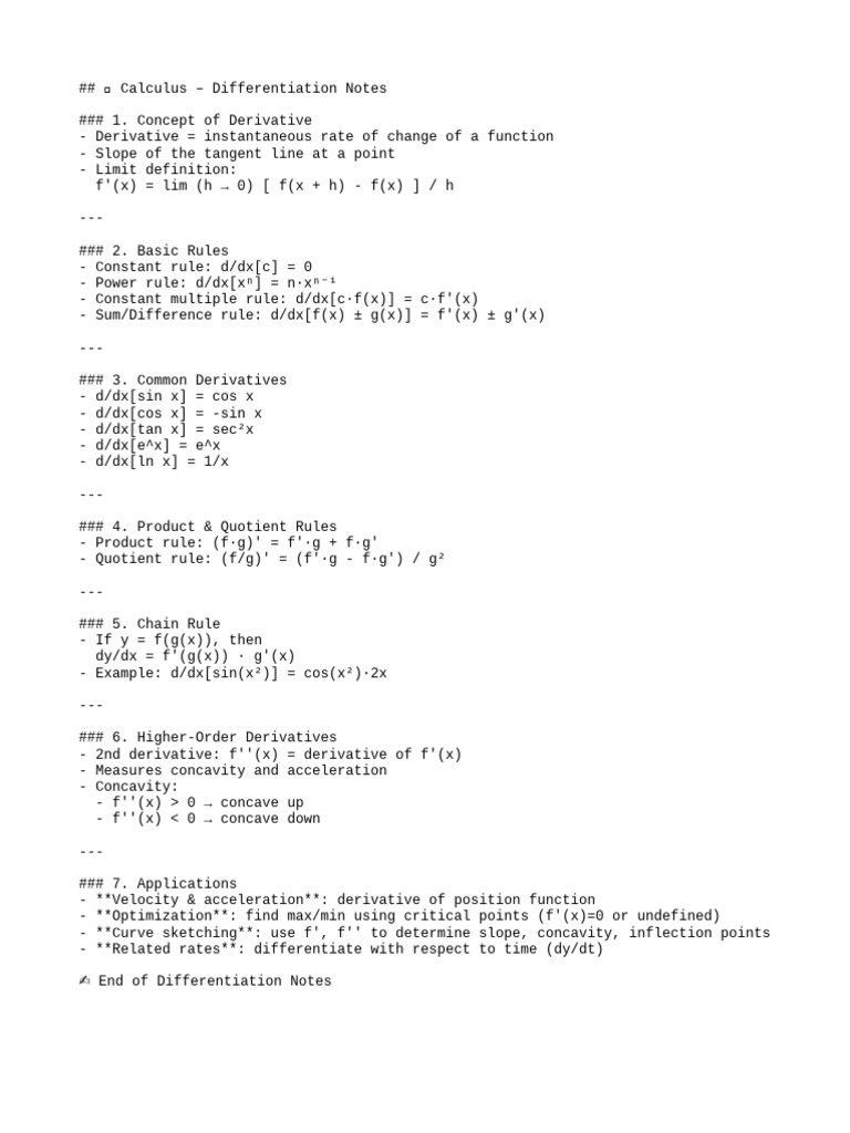 Calculus Differentiation Overview | PDF