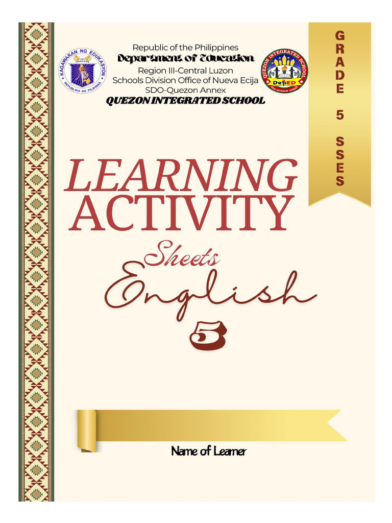 Learning Activity Sheet English 5 SSES | PDF | Adjective | Verb