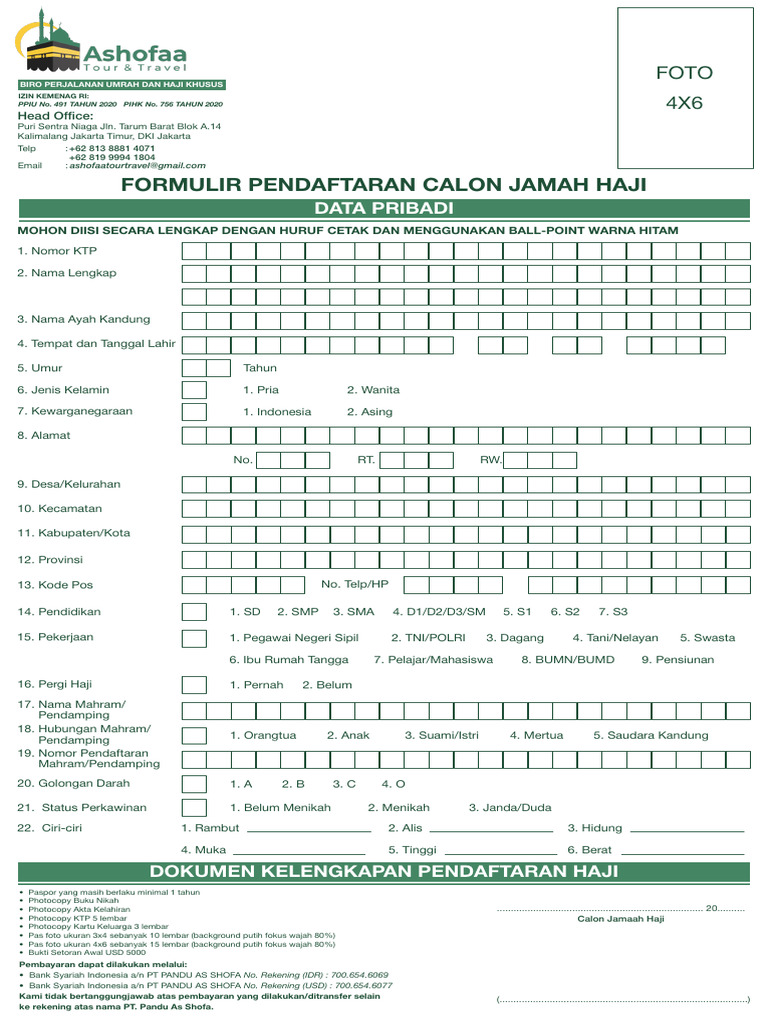Formulir Pendaftaran Haji | PDF