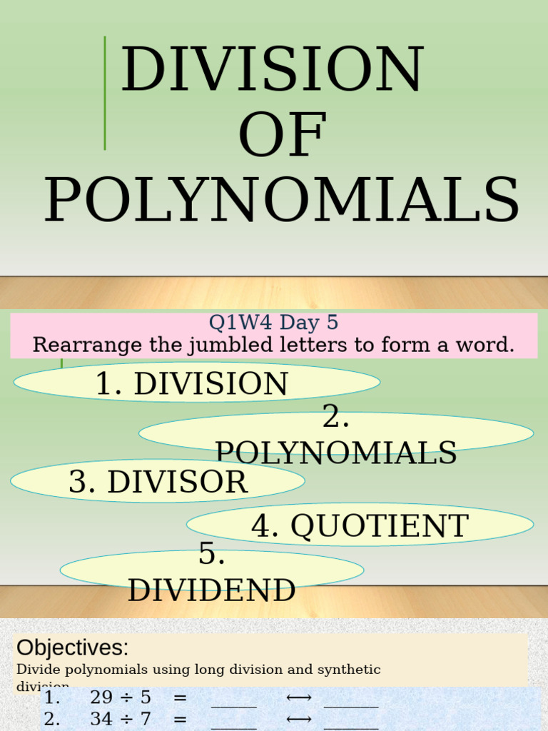 Divide Polynomials: Long & Synthetic Methods | PDF | Division ...