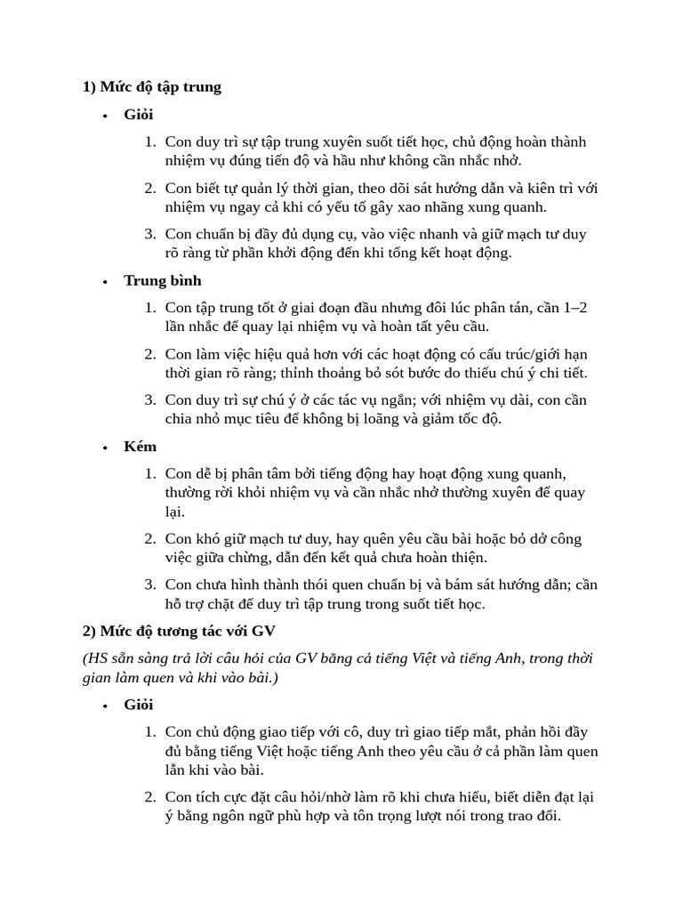 Mẫu NXET GV - KSC | PDF