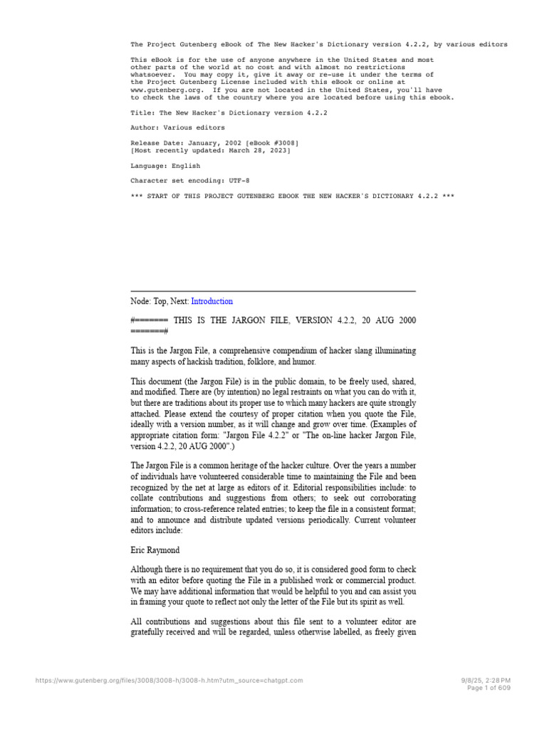 The New Hacker's Dictionary (Jargon File 4.2.2) | PDF | Computing