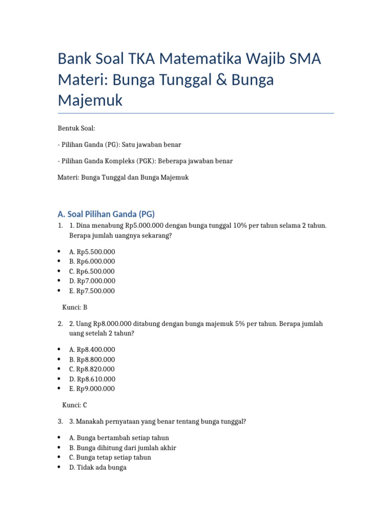 Soal Bunga Tunggal dan Majemuk TKA | PDF