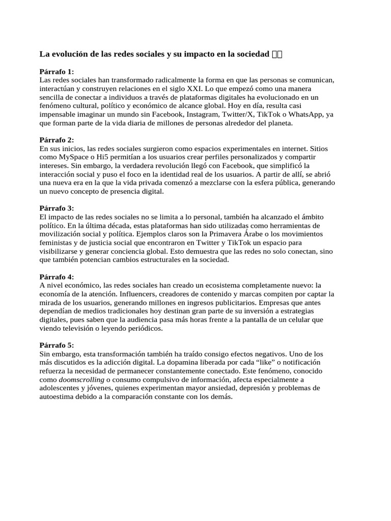 Impacto de las Redes Sociales en la Sociedad | PDF | Redes sociales ...