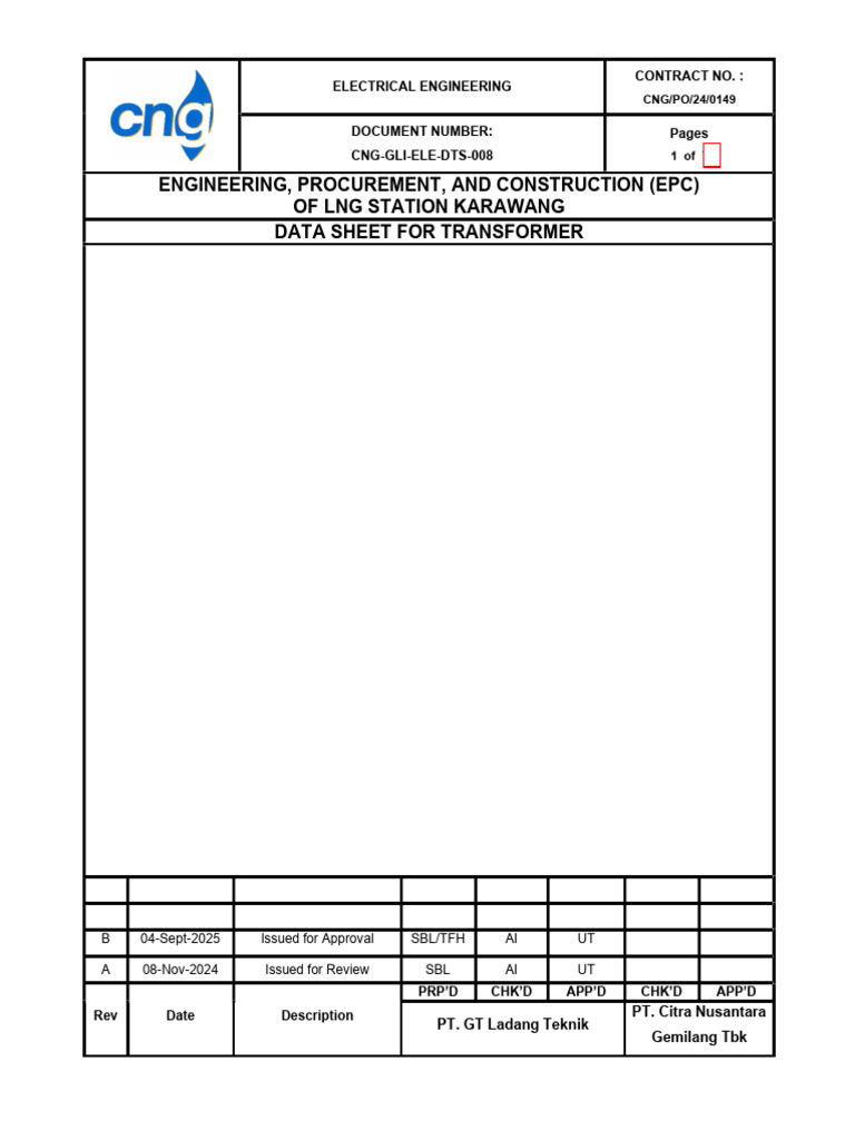 CNG-GLI-ELE-DTS-008 Data Sheet For Transformer Rev. B | PDF ...