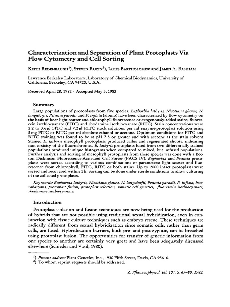 Protoplast Characterization via Flow Cytometry | PDF | Flow Cytometry ...