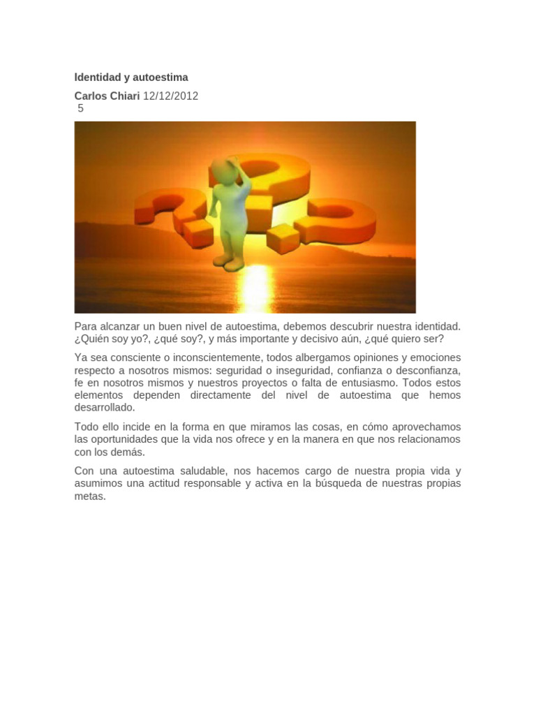 Identidad y Autoestima | PDF | Autoestima | Motivación