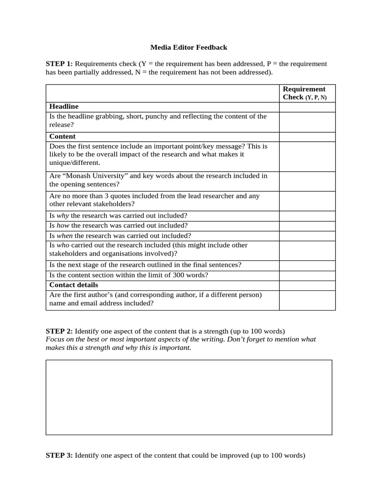 PSY2071 Media Release - Editor Feedback Template | PDF