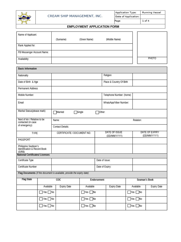 Cream Ship Application Form | PDF | Identity Document | Ships