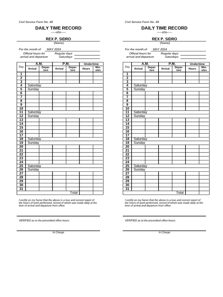 Appendix 24 Daily Time Record DTR | PDF
