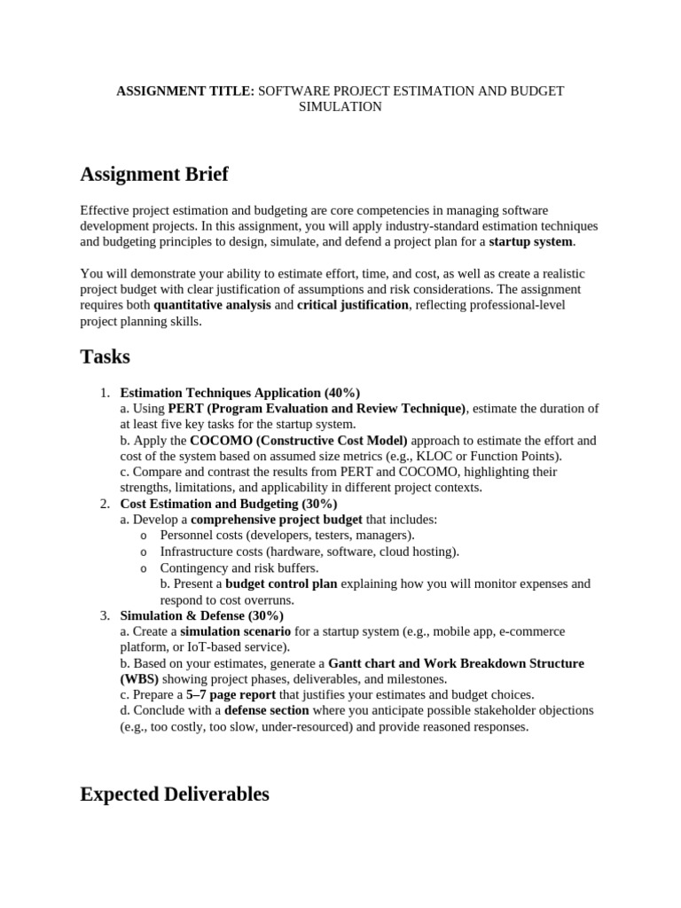 Assignment Title Software Project Estimation and Budget Simulation | PDF
