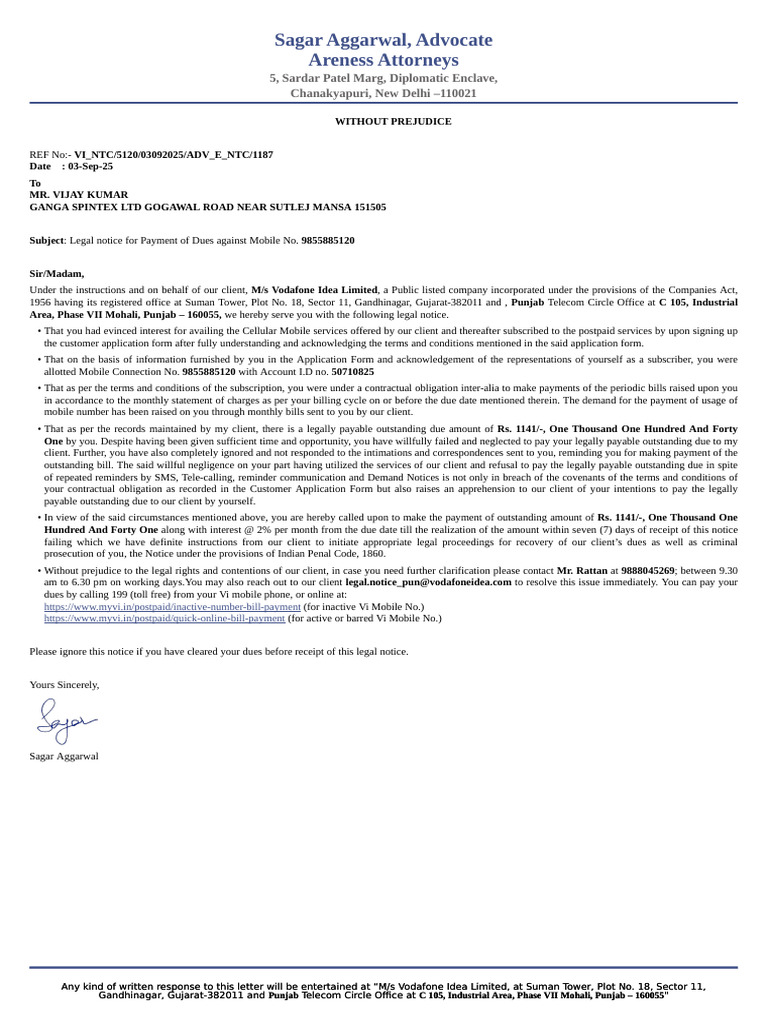 Sagar Aggarwal, Advocate Areness Attorneys: 5, Sardar Patel Marg, Diplomatic Enclave ...