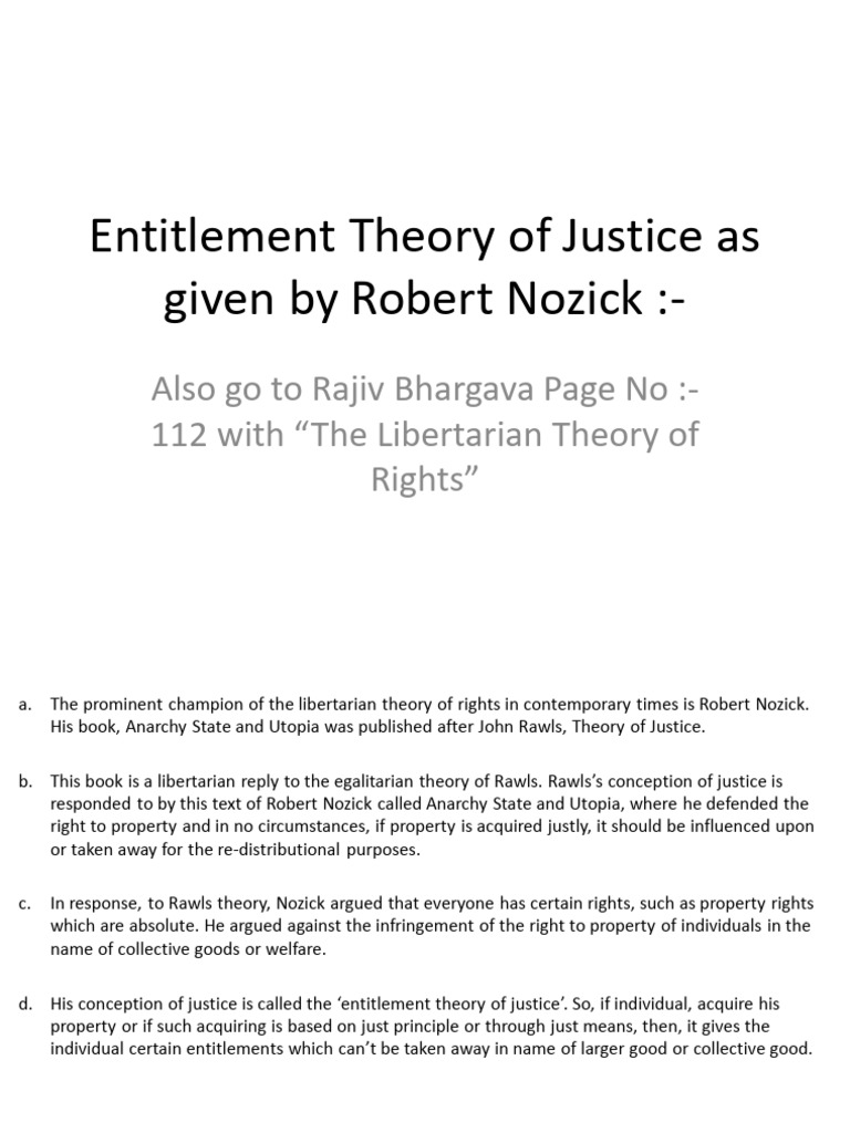 Nozick's Entitlement Theory Explained | PDF | Justice | Crime & Violence