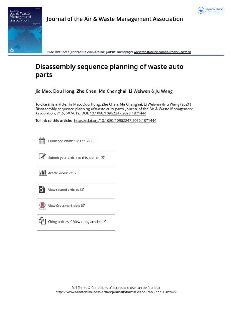 Disassembly Sequence Planning of Waste Auto Parts | PDF | Mathematical ...
