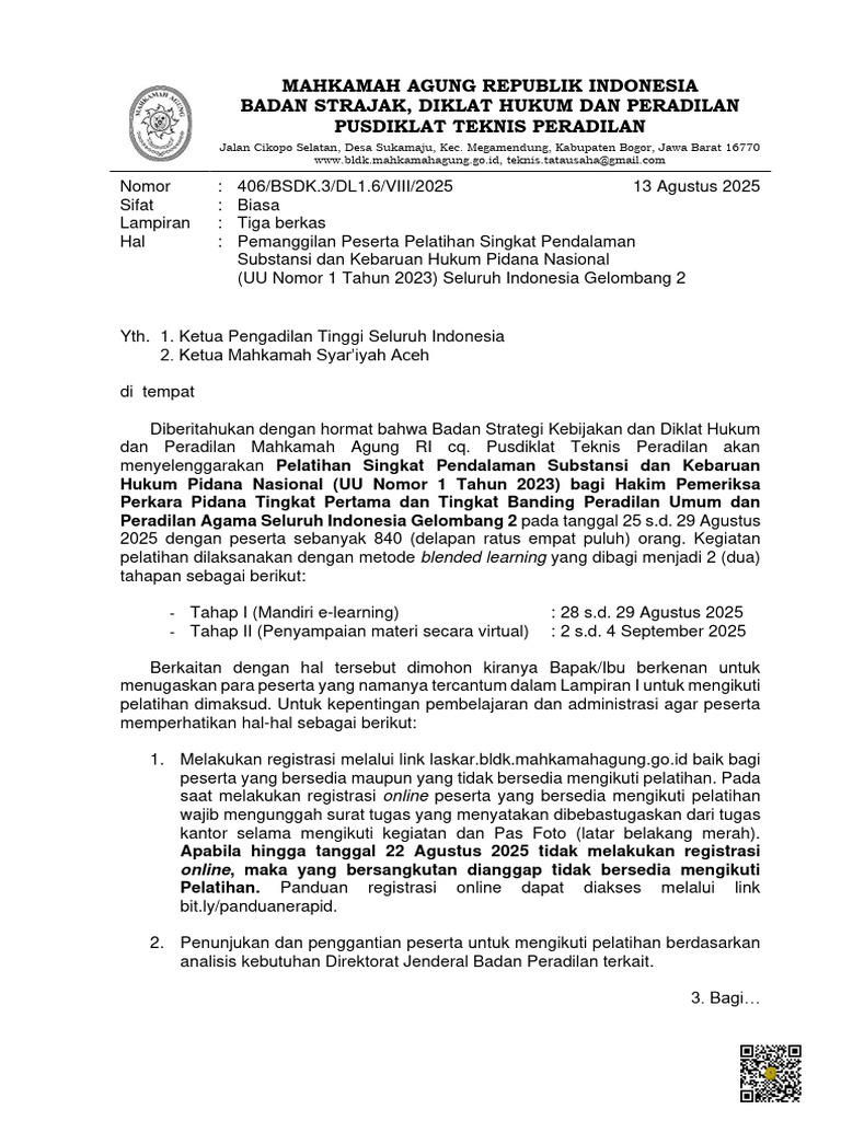 406-BSDK.3-Surat Pemanggilan Peserta Gel 2 KUHP Nasional | PDF