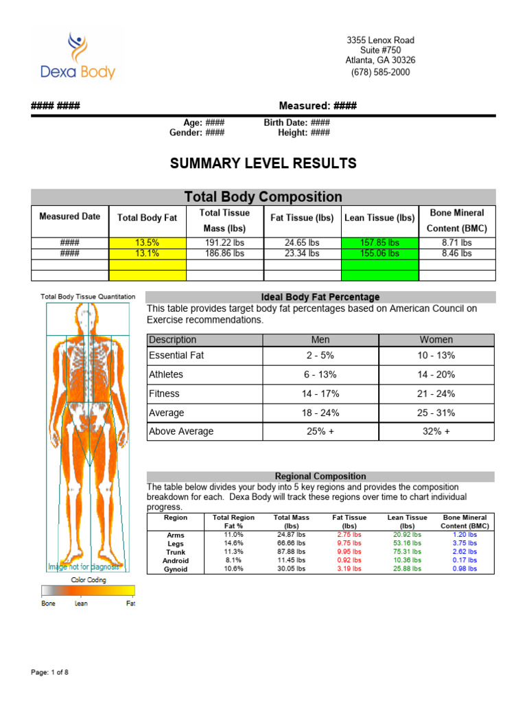 Dexa Body Sample Report 1 | PDF | Adipose Tissue | Body Shape