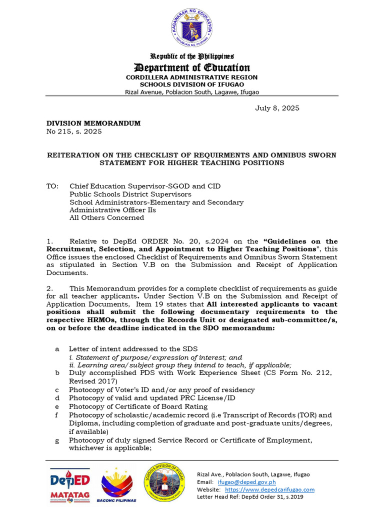 Memo Checklist and Omnibus For Teachers | PDF | Justice | Crime & Violence