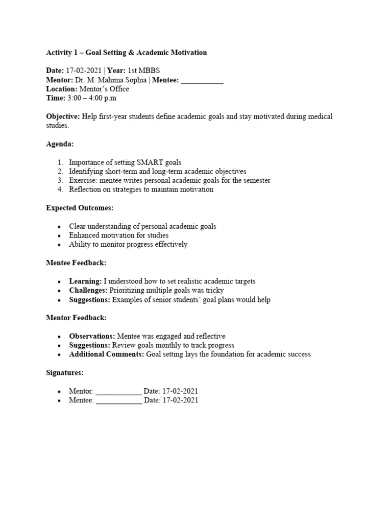 Medical Mentorship Activities Overview | PDF | Mentorship | Mindfulness